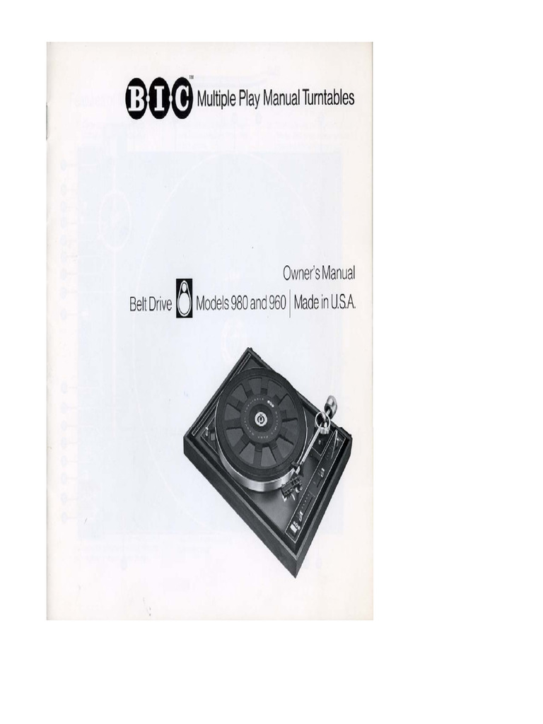 BIC 980 Owners Manual | PDF