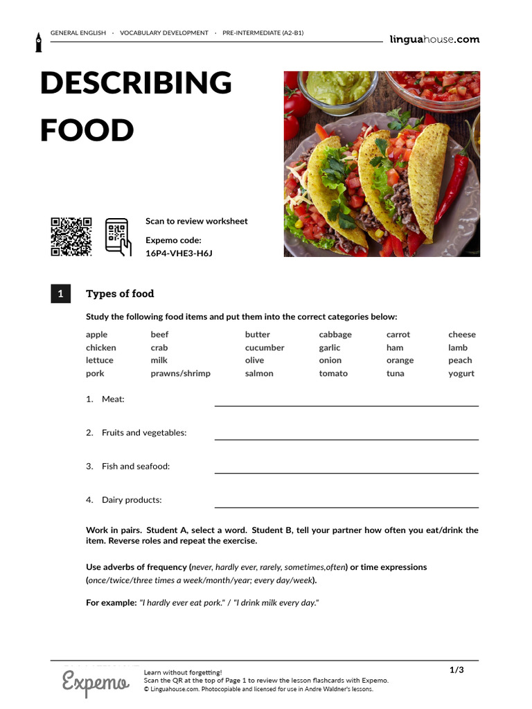 Describing Food British English Student Ver2 BW | PDF | Foods | Cuisine