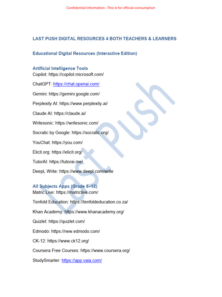 Last Push Digital Resources For Teachers and Learners | PDF