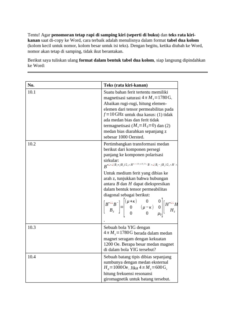 Format Tabel untuk Penomoran Rapi di Word | PDF