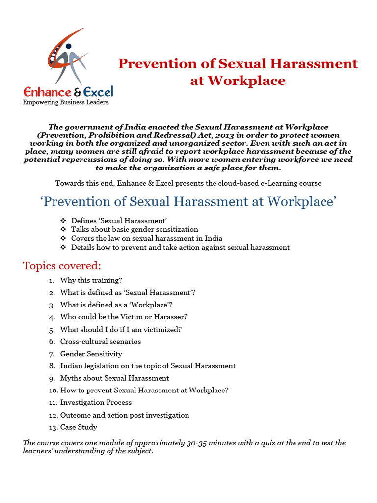 EnE_POSH_Brochure | PDF | Sexual Harassment | Harassment