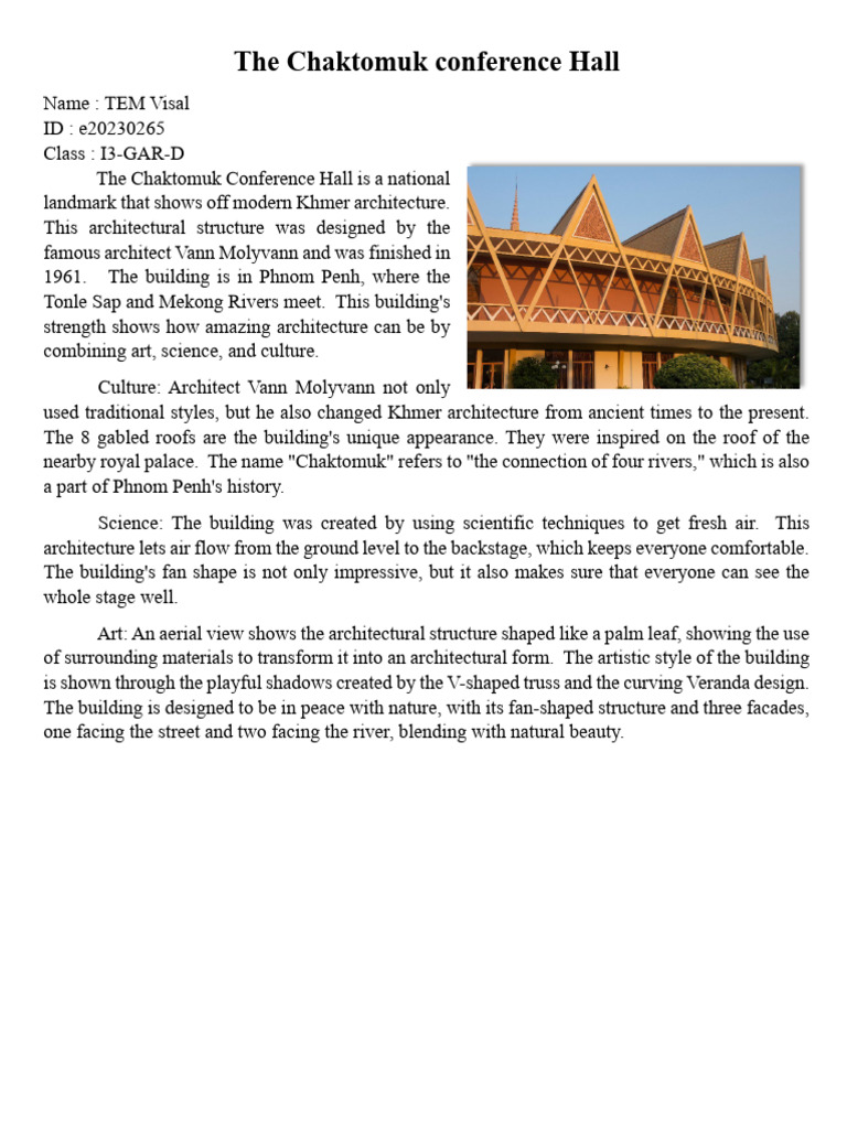 Chaktomuk Conference Hall Overview | PDF