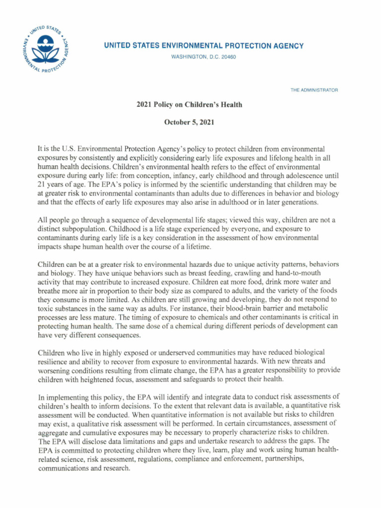 2021 Policy On Childrens Health | PDF | Risk | Risk Assessment