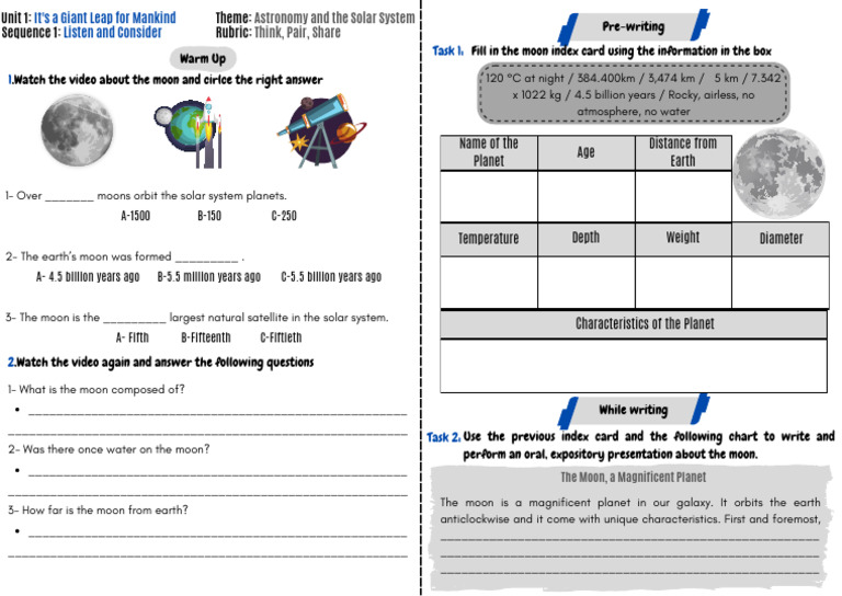 Think Pair Share Worksheet | PDF | Moon | Solar System