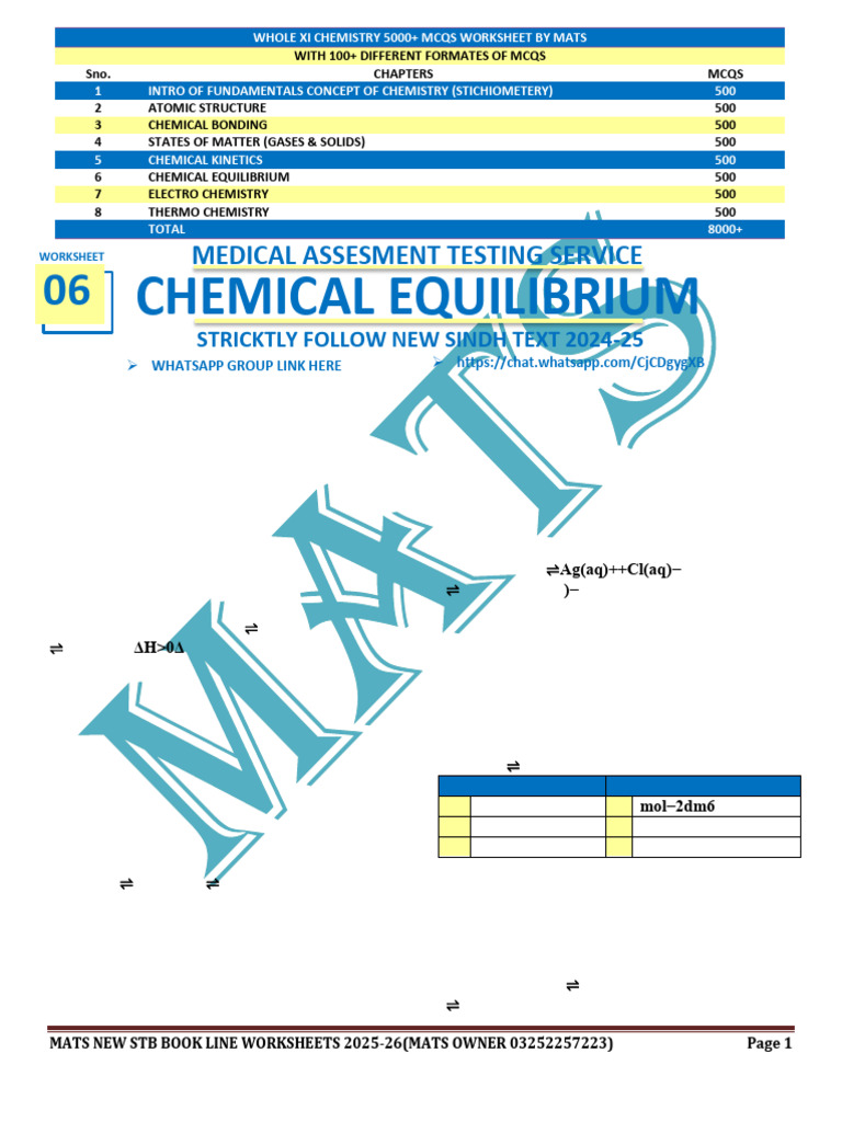 Mats Chemical Equilibrium Worksheet | PDF | Chemical Equilibrium ...