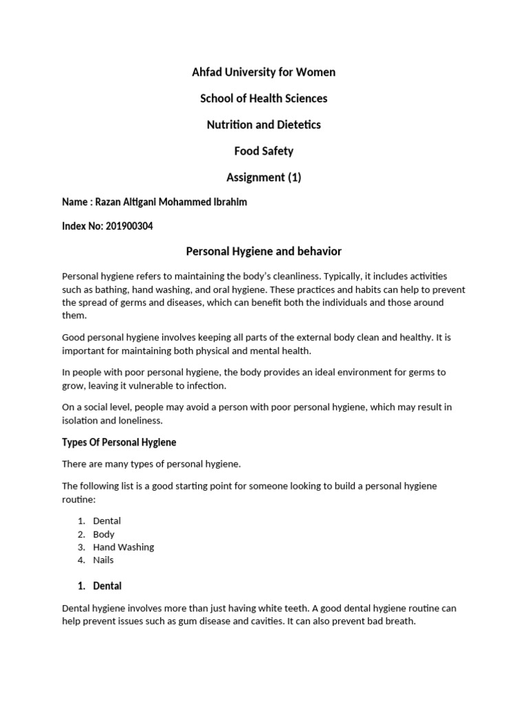Razan Altigani - Assignment | PDF | Hygiene | Hand Washing