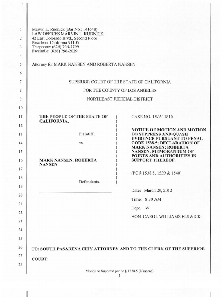 Motion To Surpress Evidence Against Mark and Roberta Nansen | PDF ...