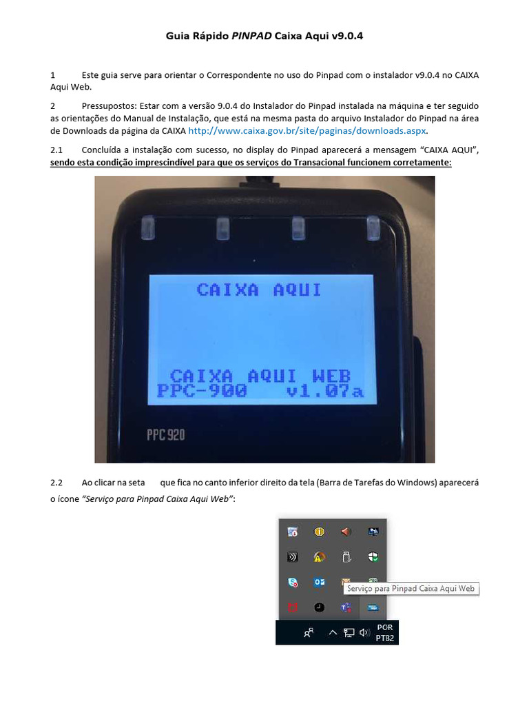 Guia Rápido Pinpad CAIXA Aqui v9.0.4 | PDF | Microsoft Windows | Impressão