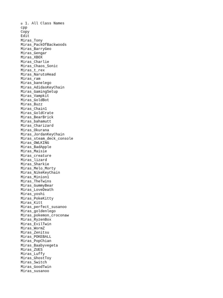 Class Names for Collectibles | PDF