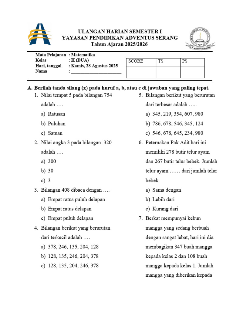 Uh 1 Mtk Sem 1 2025 | PDF