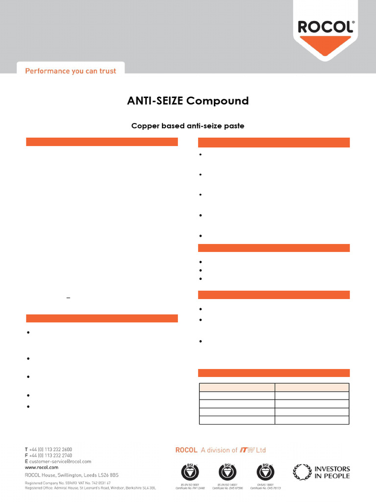 Technical Data: ANTI-SEIZE Compound | PDF | Solubility | Graphite