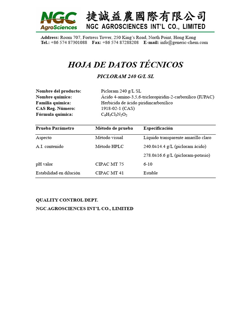 Camploram Tds of Picloram 24% SL | PDF