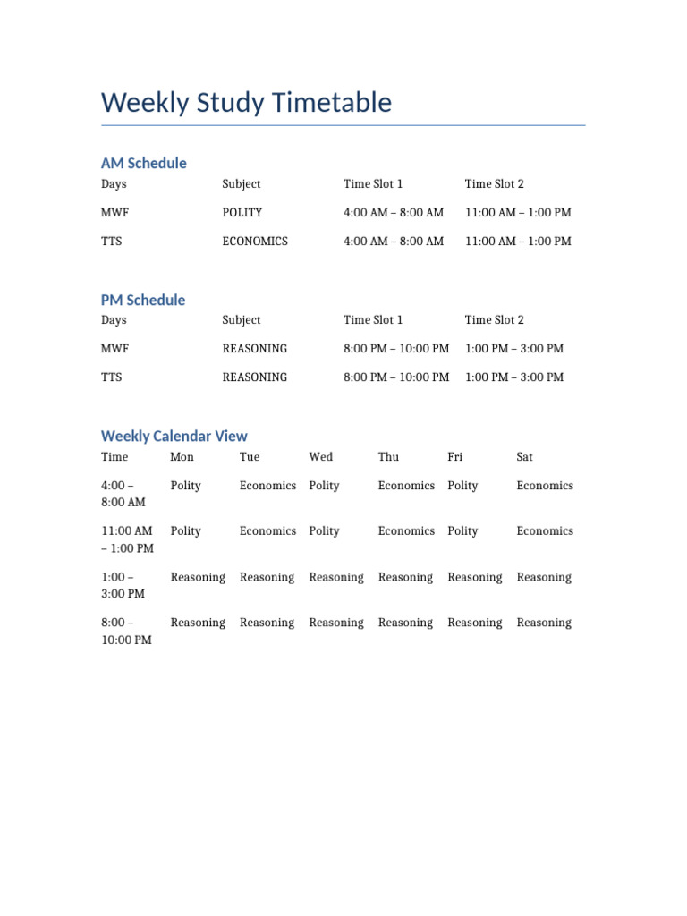 Study Timetable | PDF