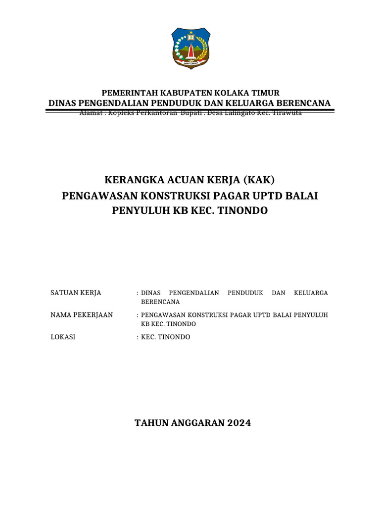 KAK Pengawasan Pagar KB Tinondo 2024 | PDF