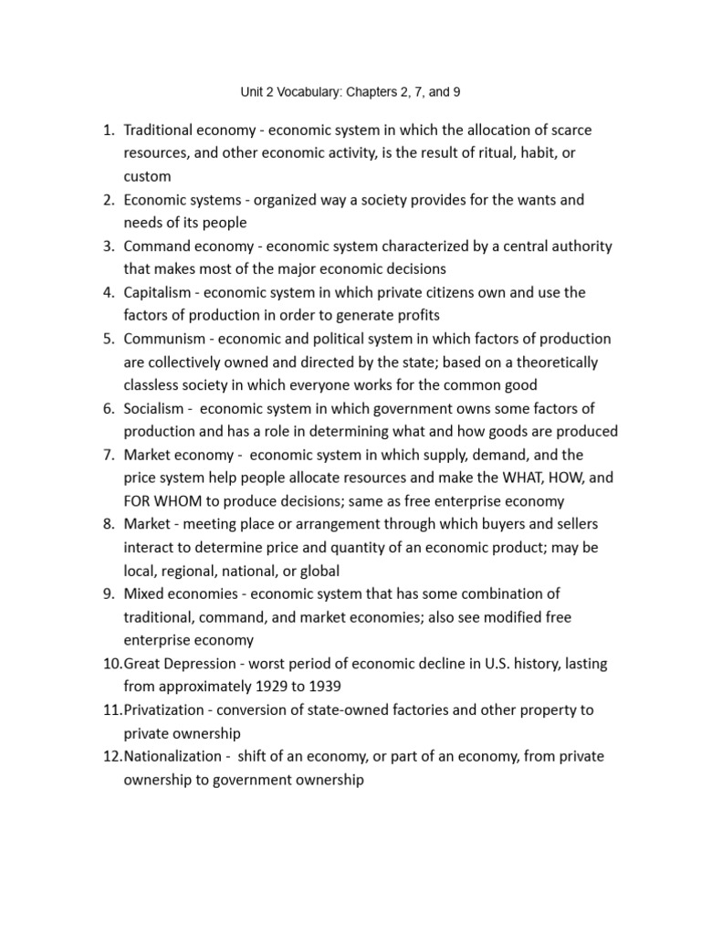 Econ Unit 2 Vocabulary - Chapters 2, 7 and 9 | PDF | Monopoly ...