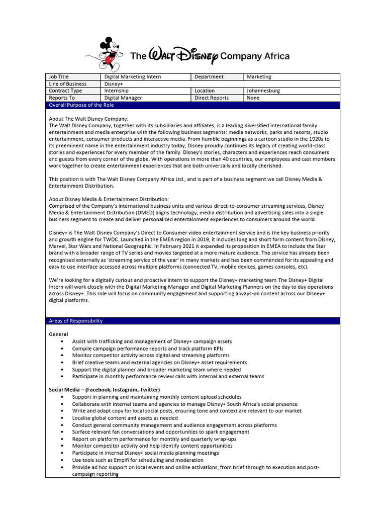 Job Description Digital Intern 1760607292 | PDF | The Walt Disney ...