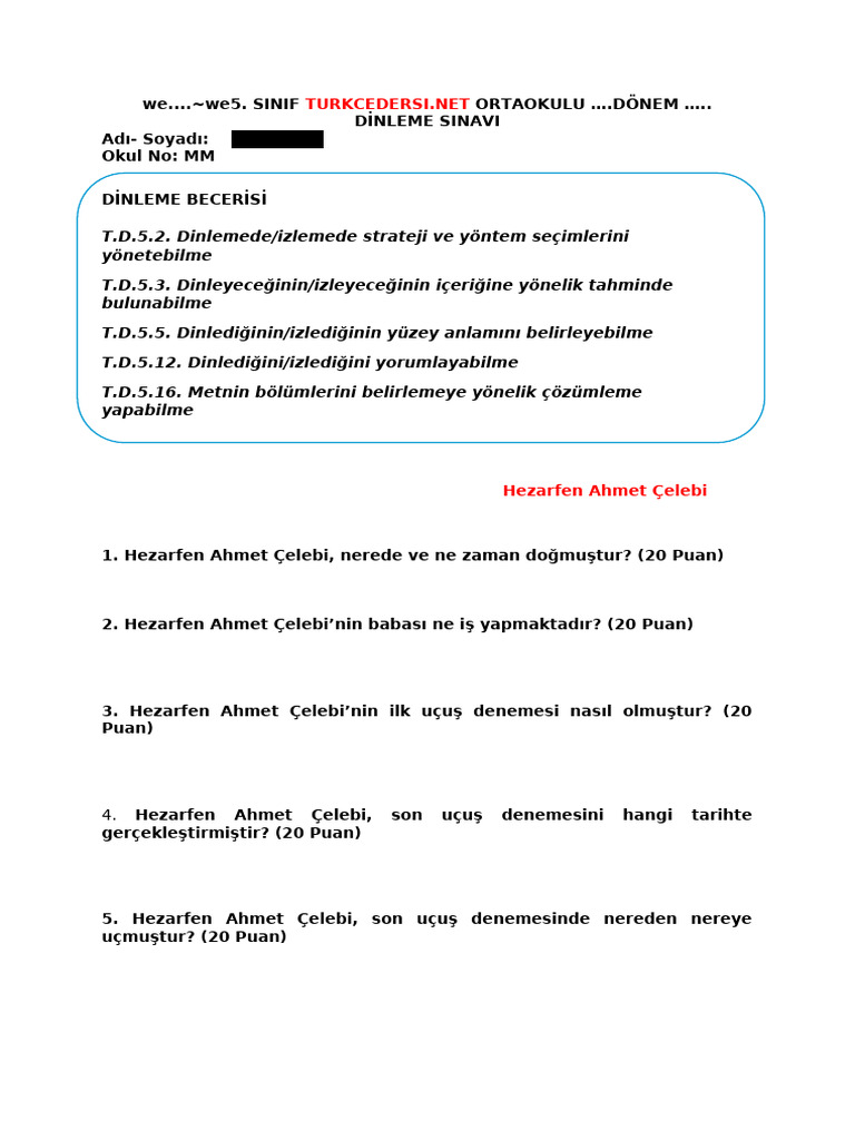 Sinif Hezarfen Ahmet Celebi | PDF