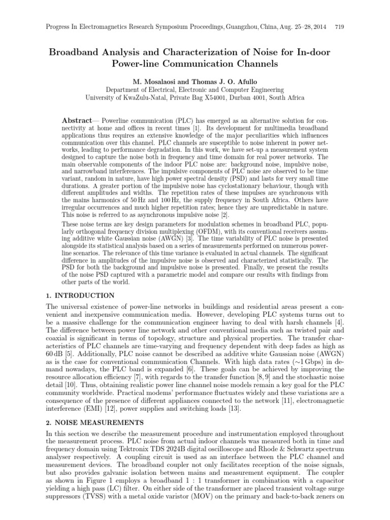 Analysis and Characterization of Noise Power-Line Communication ...