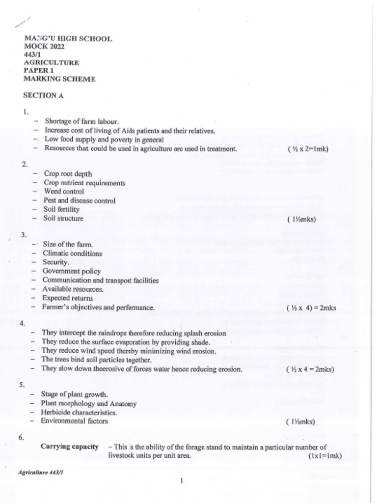 Agriculture Paper 1 Ms | PDF