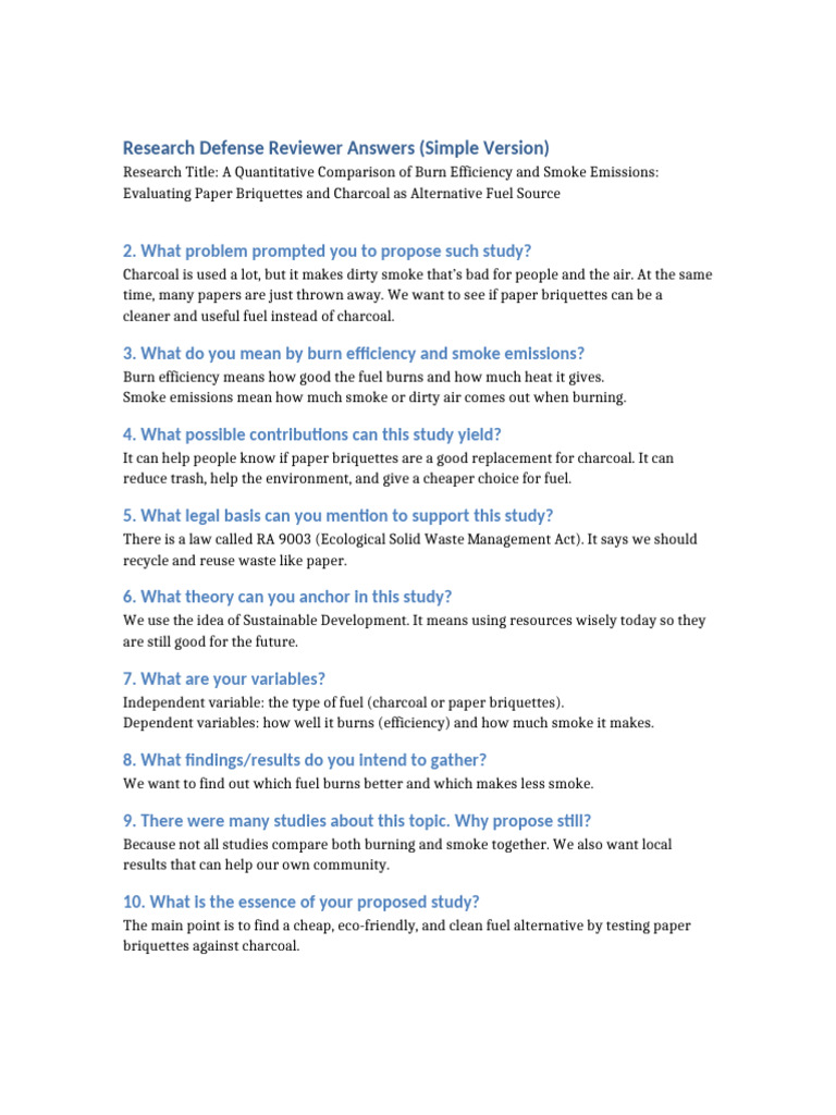 Research Defense Reviewer Answers Simple | PDF