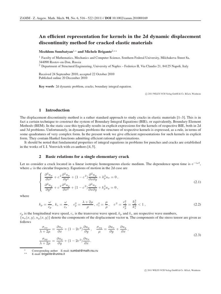 2D Dynamic Displacement Method for Cracks | PDF | Integral | Fracture