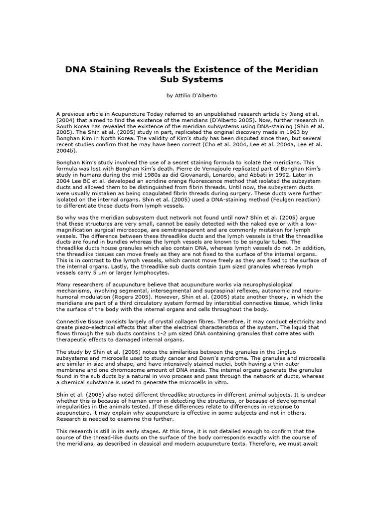 DNA Staining Confirms Meridian Subsystems | PDF | Lymph | Connective Tissue