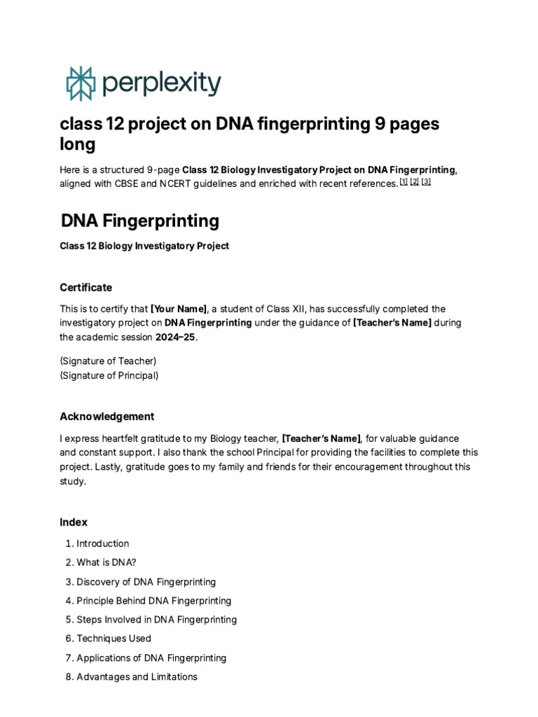 Class 12 DNA Fingerprinting Project | PDF | Dna | Nucleic Acids