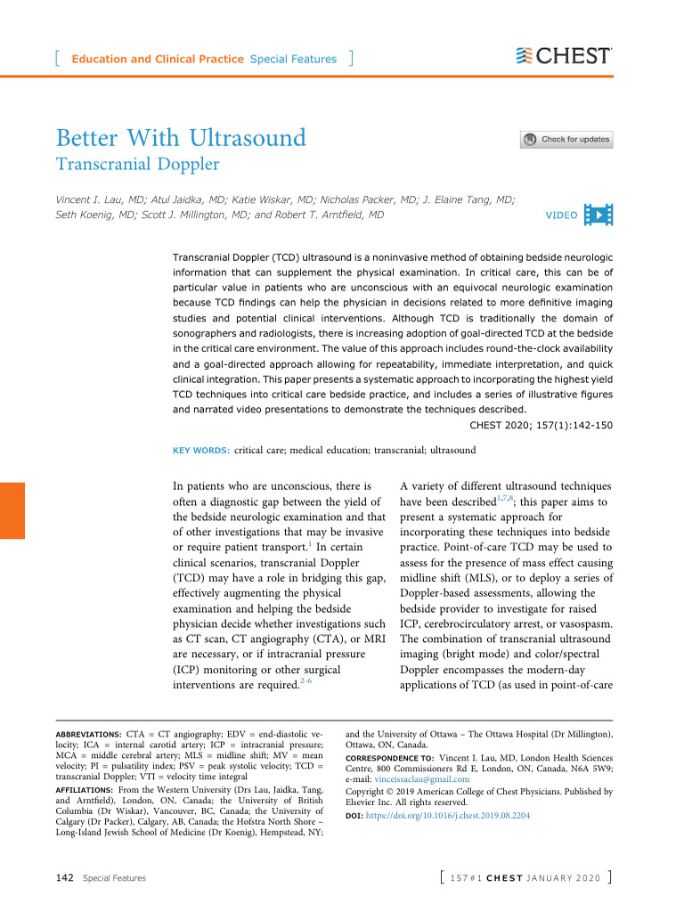 Bedside Transcranial Doppler Techniques | PDF | Medical Ultrasound ...