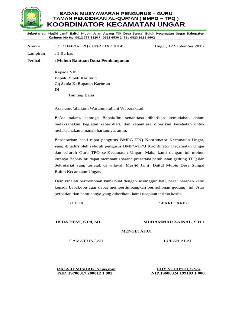 Proposal Bantuan Pembangunan Gedung TPQ | PDF