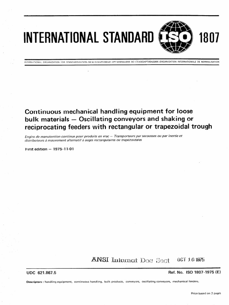 ISO 1807 - 1975 - Continuous Mechanical Handling Equipment For Loose ...