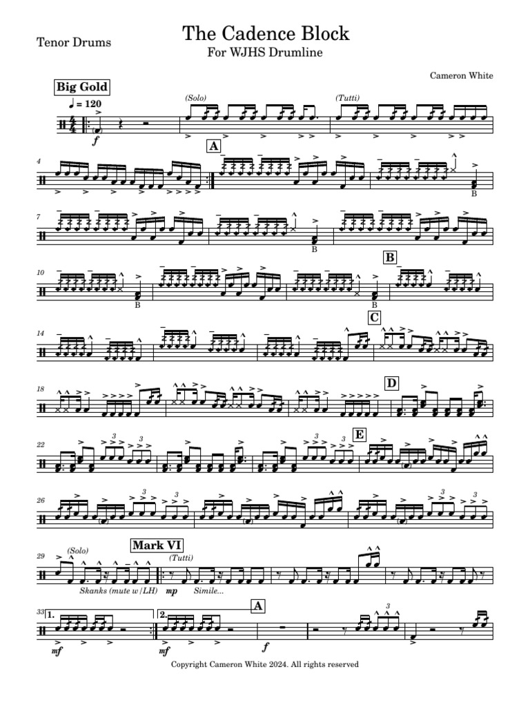 WJHS Drumline Tenor Drum Cadence | PDF | Marching Bands | Music