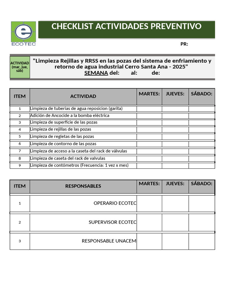 Check List Preventivo - Santa Ana | PDF
