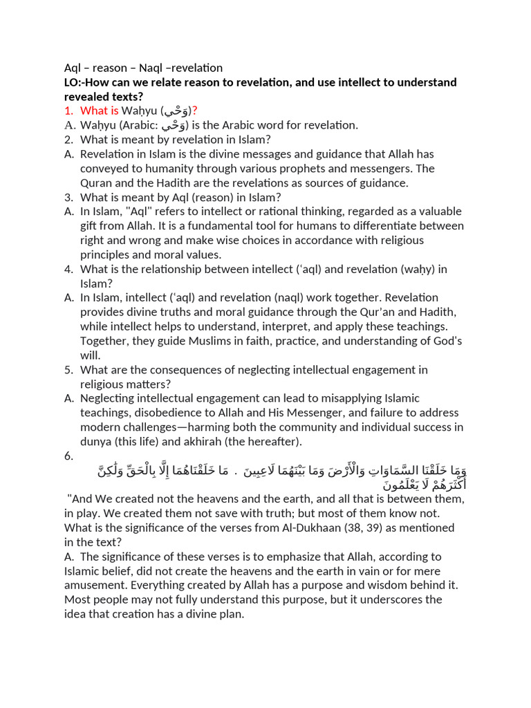 Aql - Reason - Naql - Revelation N | PDF | God In Islam | Revelation