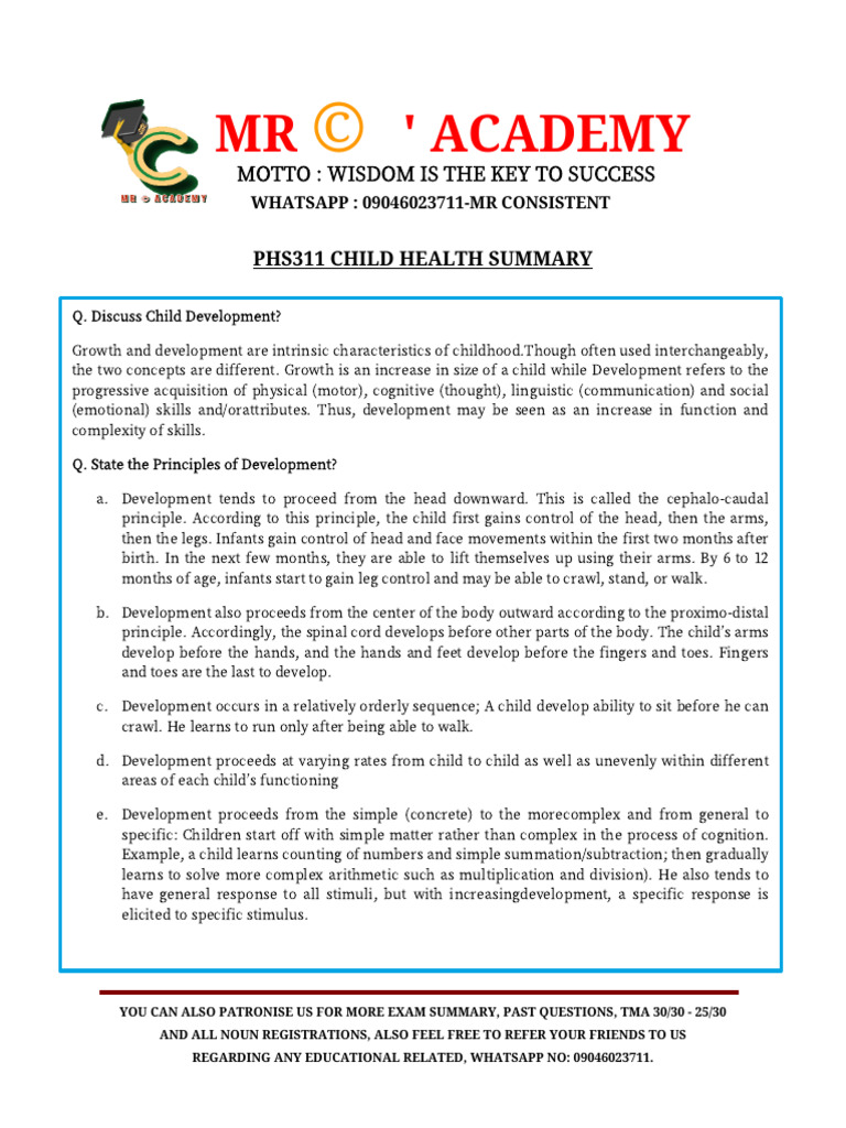 PHS311 Child Health Summary 09046023711 | PDF | Phonology | Child ...