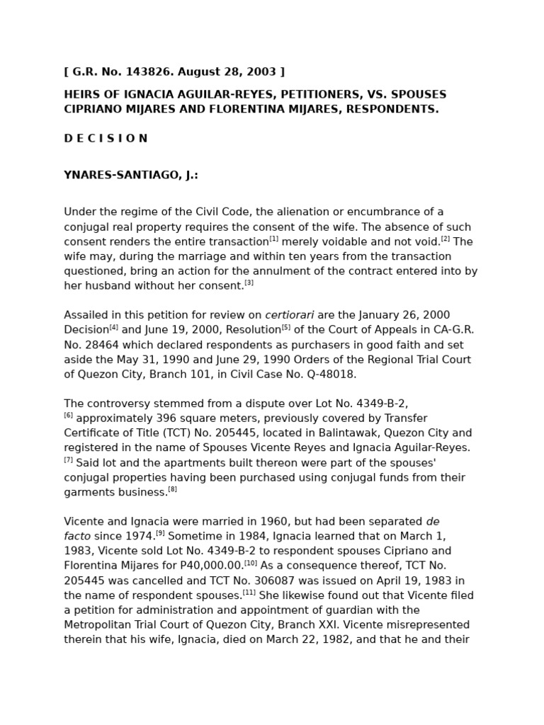 Heirs of Ignacia Aguilar-Reyes Vs Mijares | PDF | Annulment | Damages