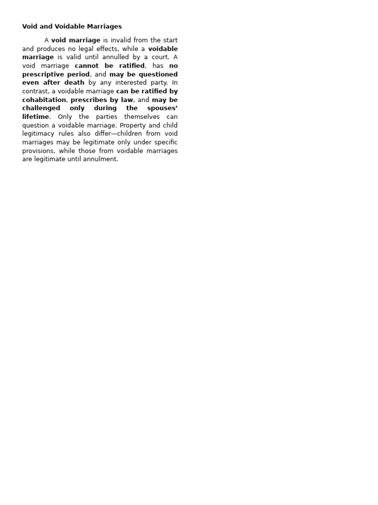 Void and Voidable Marriages Notes | PDF