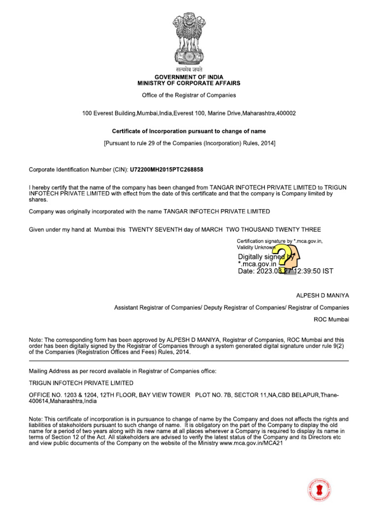 Name Change Certificate | PDF