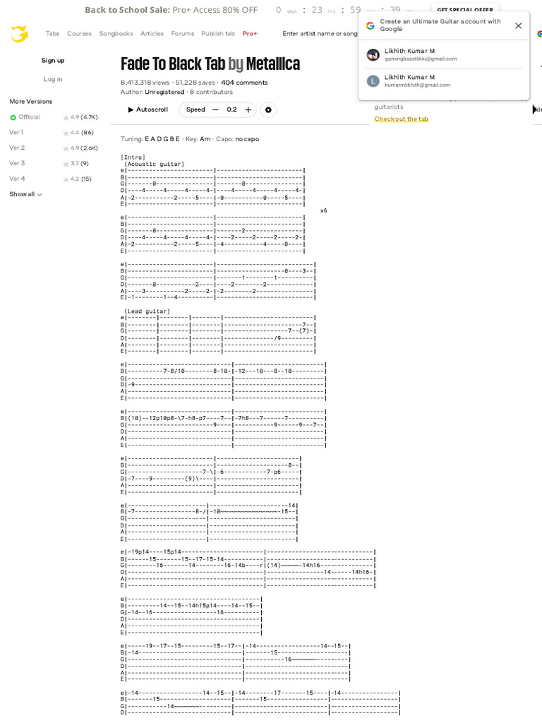 FADE TO BLACK TABS (ver 2) by Metallica @ Ultimate-Guitar.Com | PDF ...