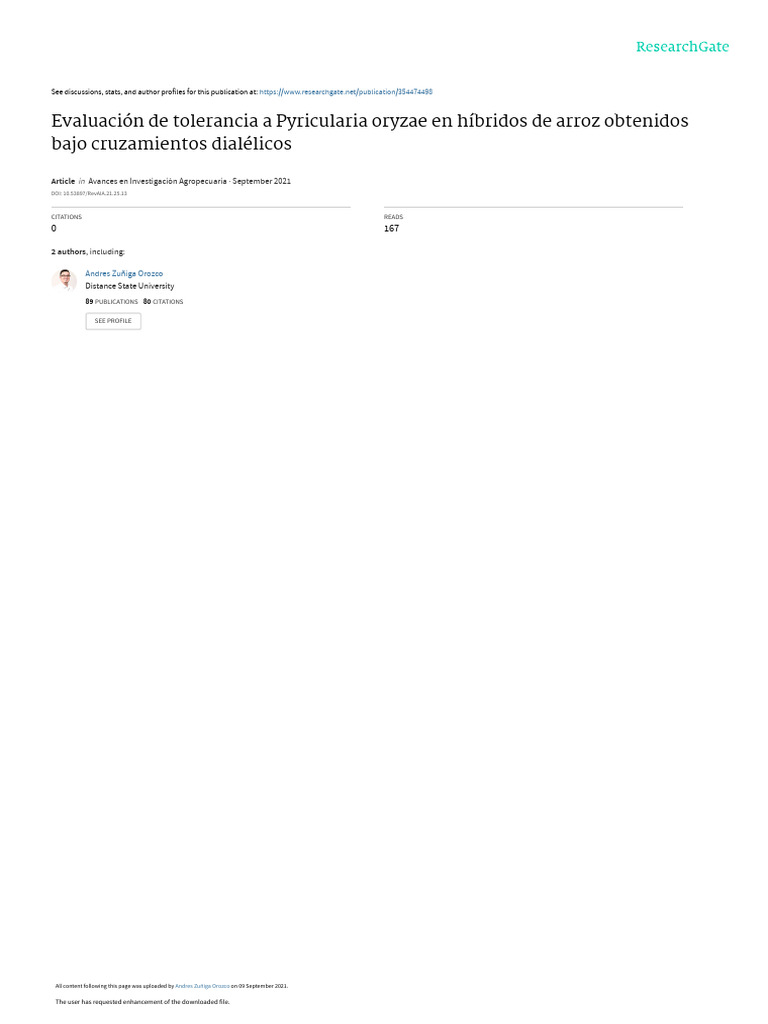 ArticuloArrozCruces Pyriculariapublicado | PDF