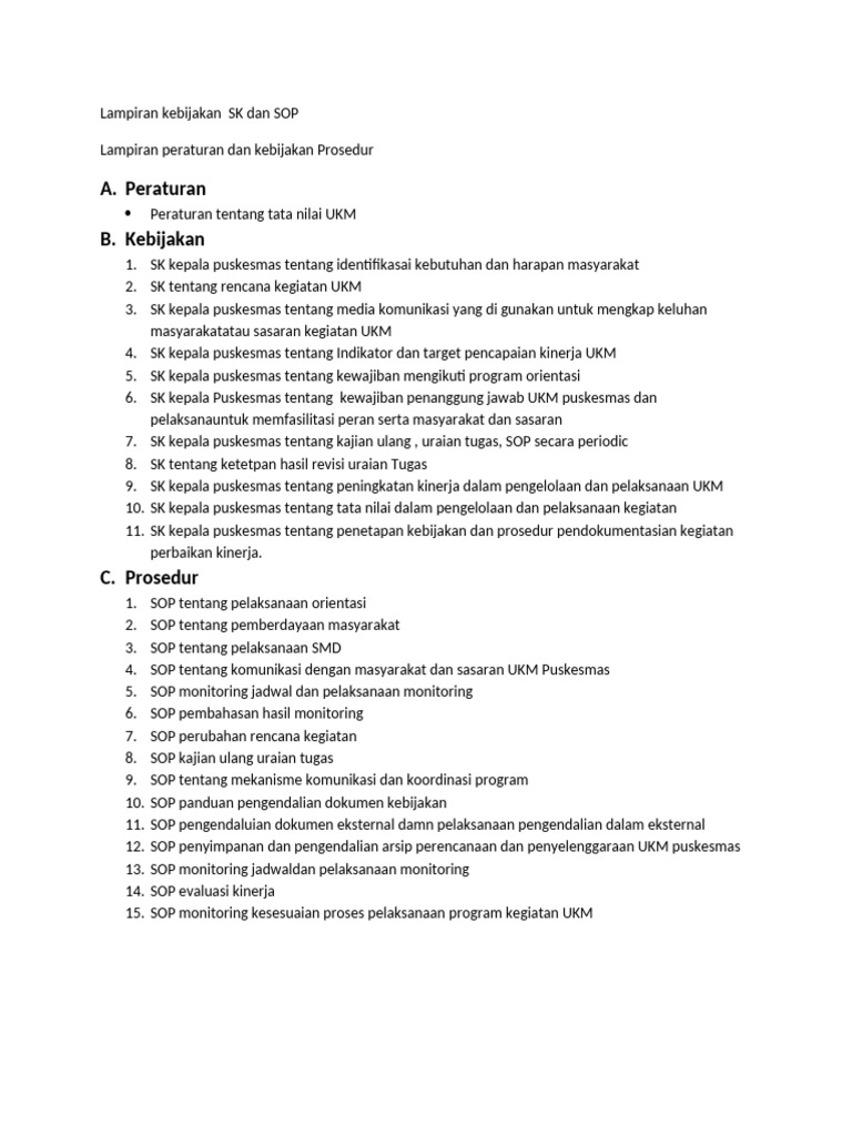 Lampiran Kebijakan SK Dan SOP | PDF