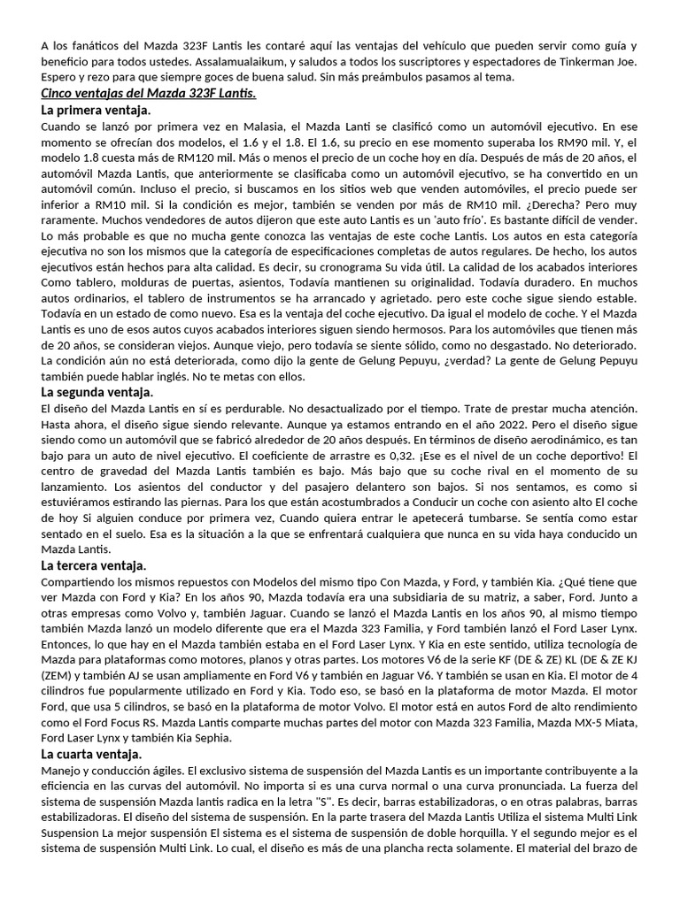 5 Ventajas - Mazda Lantis | PDF | Tecnologías automotrices | Tecnología ...
