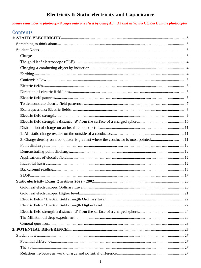 Electricity I Booklet | PDF | Electric Charge | Electric Field