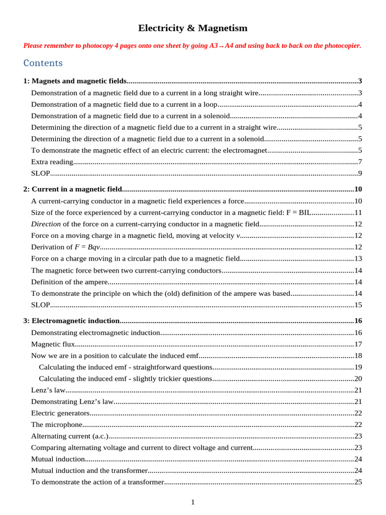 Electricity and Magnetism Overview | PDF | Electromagnetic Induction ...