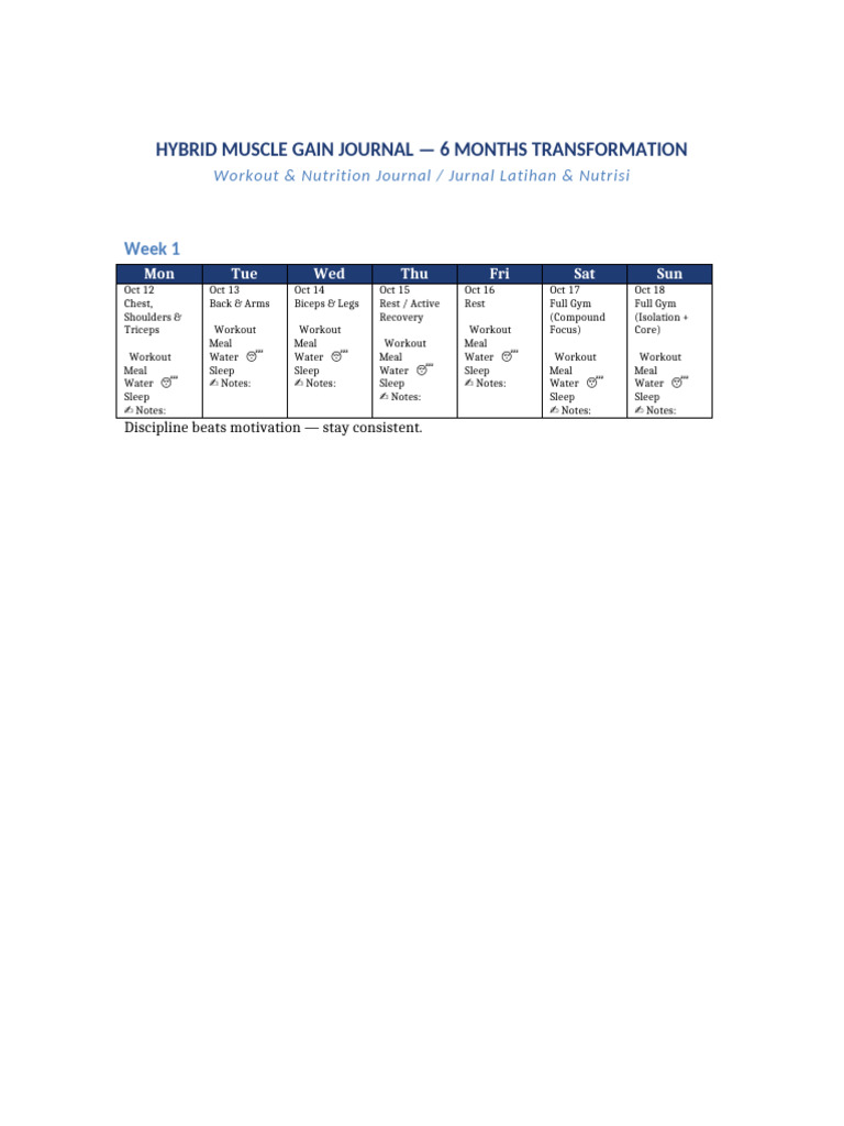 Hybrid Muscle Gain Journal Filled | PDF | Arm | Musculoskeletal System
