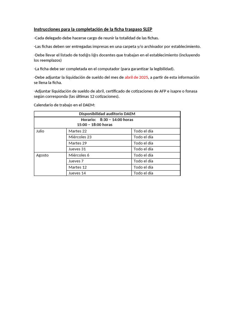 Instrucciones para La Completación de La Ficha Traspaso SLEP | PDF