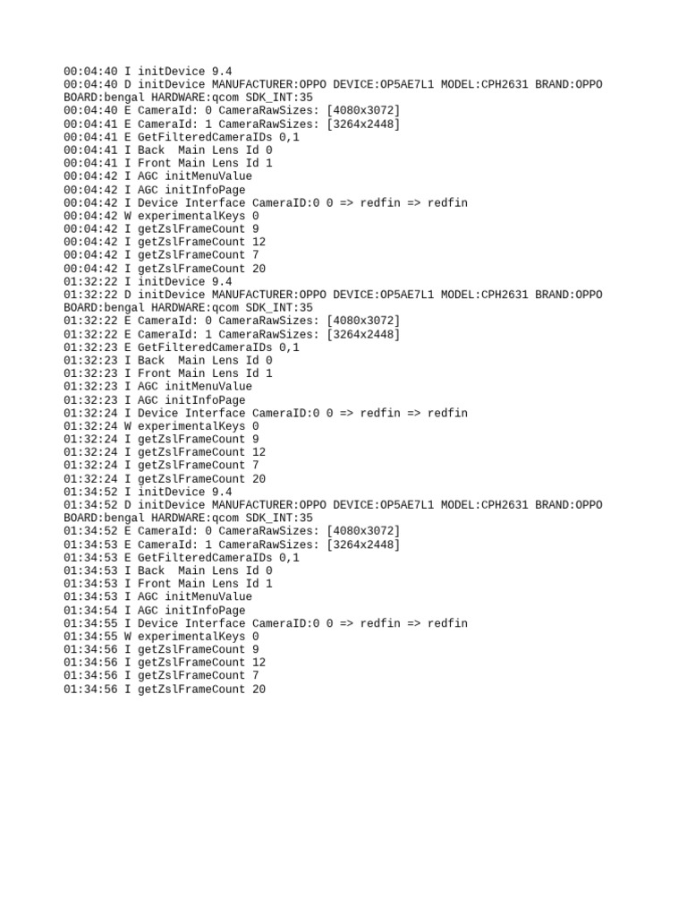 OPPO CPH2631 Camera Initialization Logs | PDF