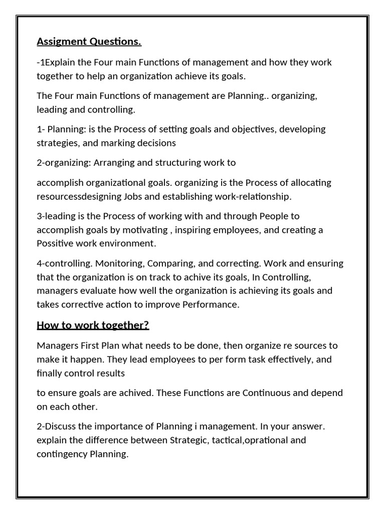 Assigment Questions. | PDF | Leadership | Strategic Planning