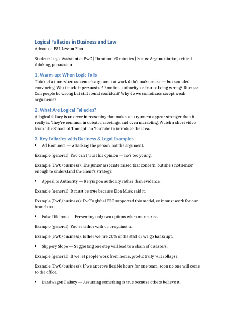 Logical Fallacies in Business and Law | PDF | Fallacy | Argument