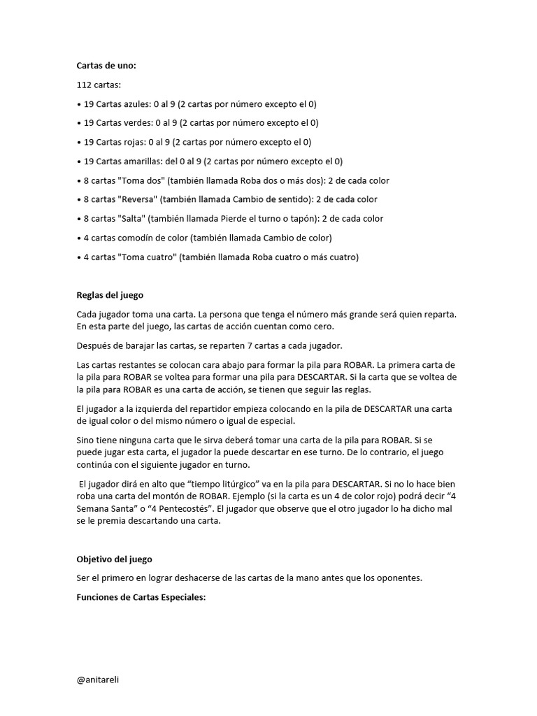 Cartas de Uno | PDF | Juegos de cartas | Juego de azar