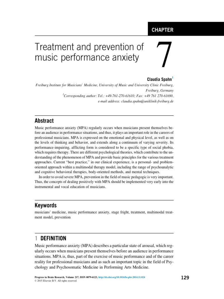 Music Performance Anxiety: Treatment & Prevention | PDF | Cognitive ...